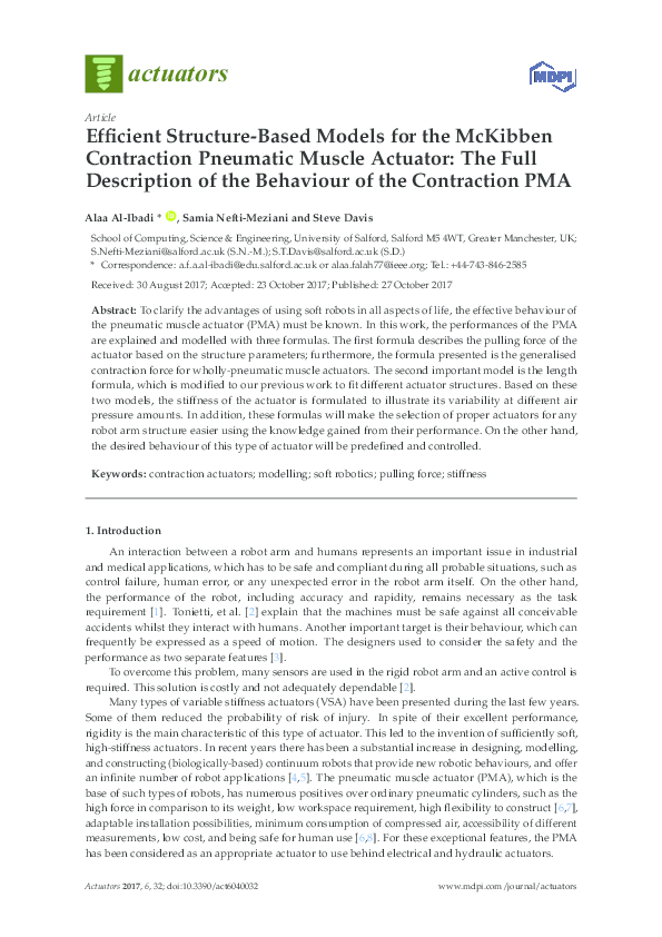 (PDF) Efficient Structure-Based Models for the McKibben Contraction Pneumatic Muscle Actuator ...