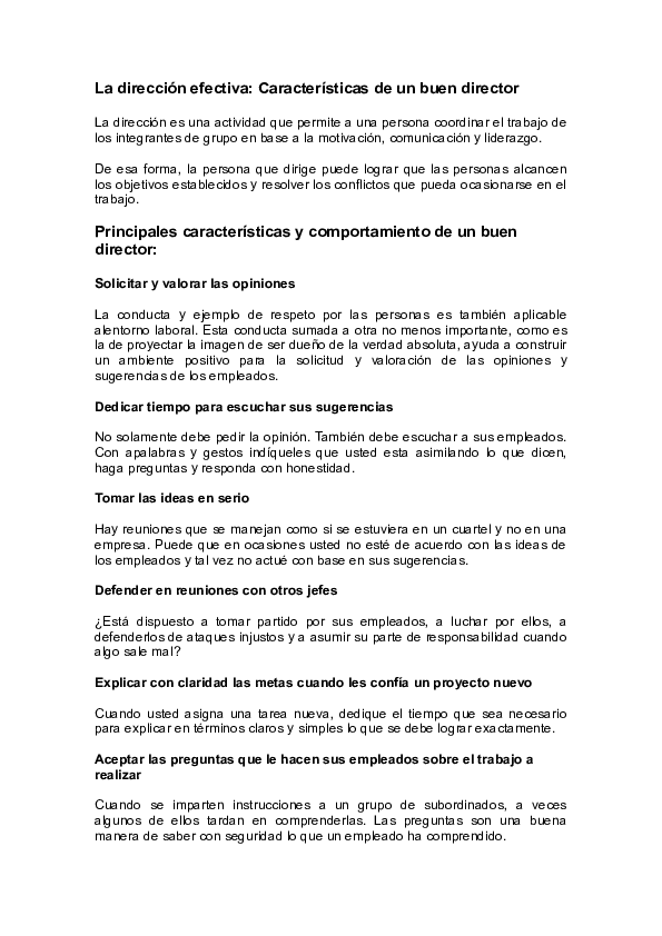 (DOC) La dirección efectiva: Características de un buen director