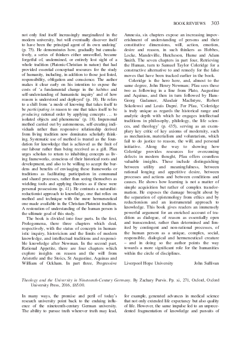 (PDF) Review of Theology and the University in Nineteenth-Century ...