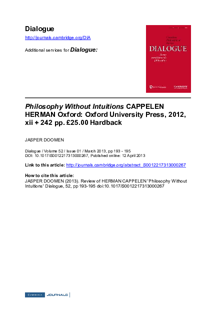 (PDF) J. Doomen, Review of "Philosophy Without Intuitions", Herman Cappelen