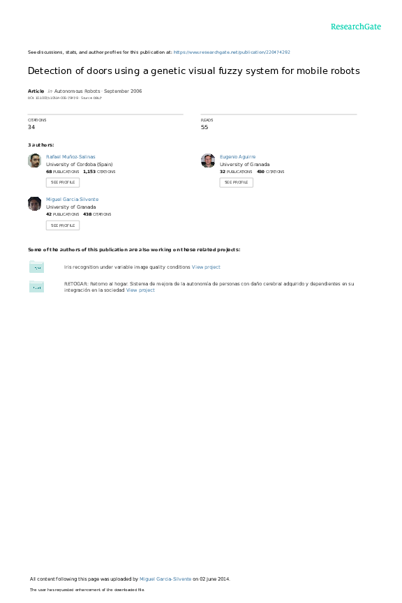 (PDF) Detection of doors using a genetic visual fuzzy system for mobile robots