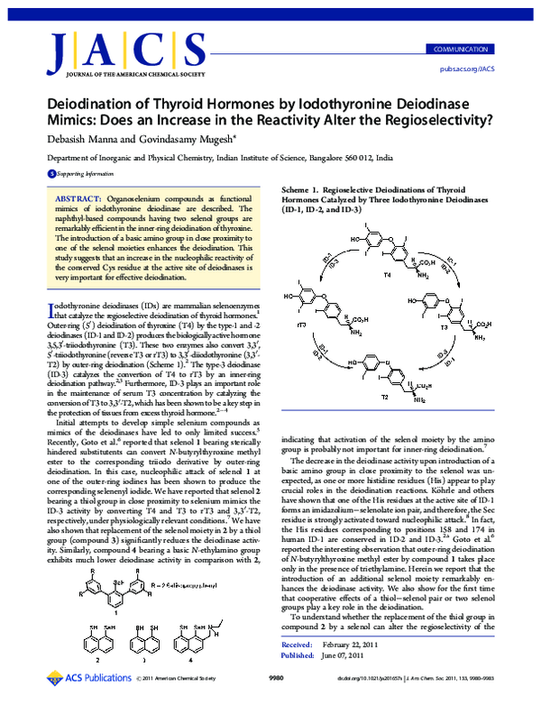 (PDF) Deiodination of Thyroid Hormones by Iodothyronine Deiodinase ...