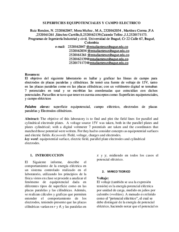 (DOC) informe de laboratorio SUPERFICIES EQUIPOTENCIALES Y CAMPO ELECTRICO