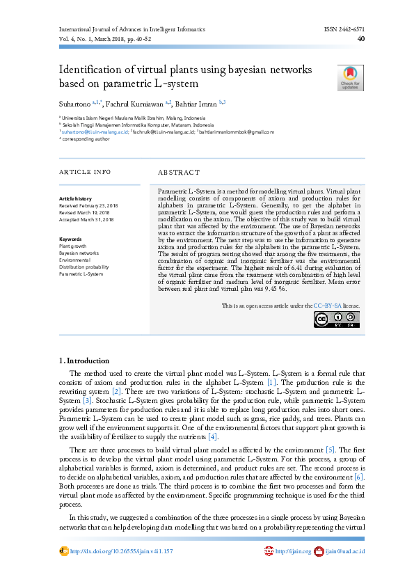 (PDF) Identification of virtual plants using bayesian networks based on parametric L-system