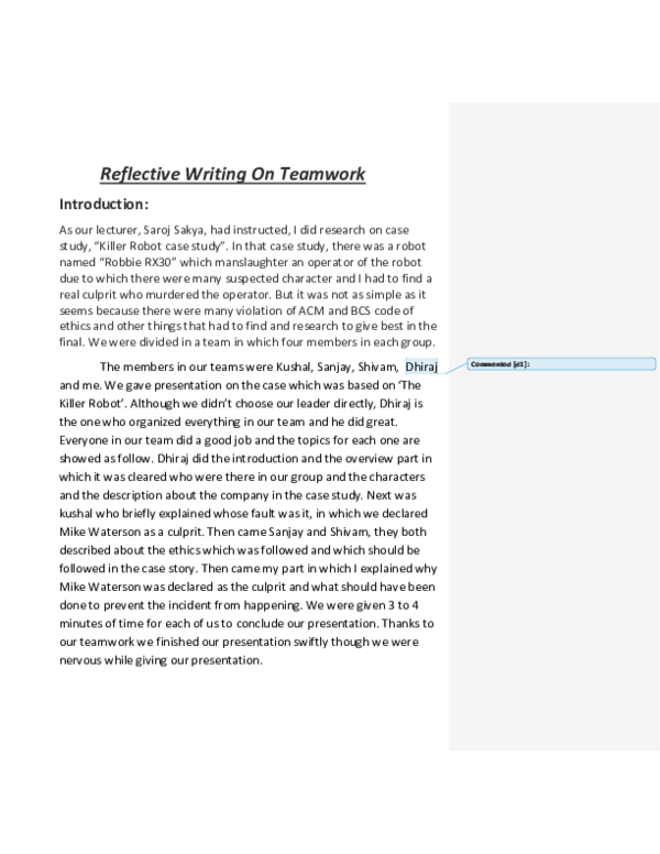 (DOC) Reflective Writing On Teamwork