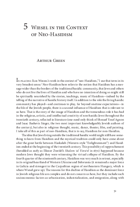 (PDF) Arthur Green, “Wiesel in the Context of Neo-Hasidism,” in Steven ...