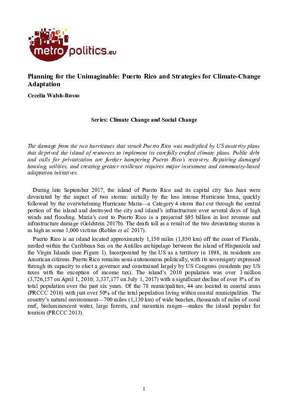 (PDF) Planning for the Unimaginable: Puerto Rico and Strategies for ...