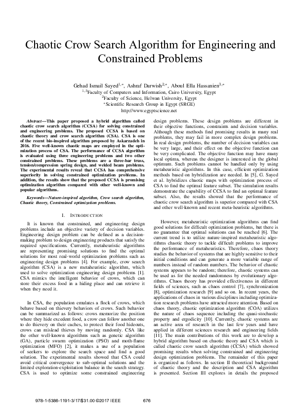 Chaotic Crow Search Algorithm For Engineering And Constrained Problems