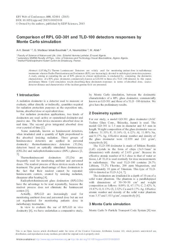 (PDF) Comparison of RPL GD-301 and TLD-100 detectors responses by Monte ...