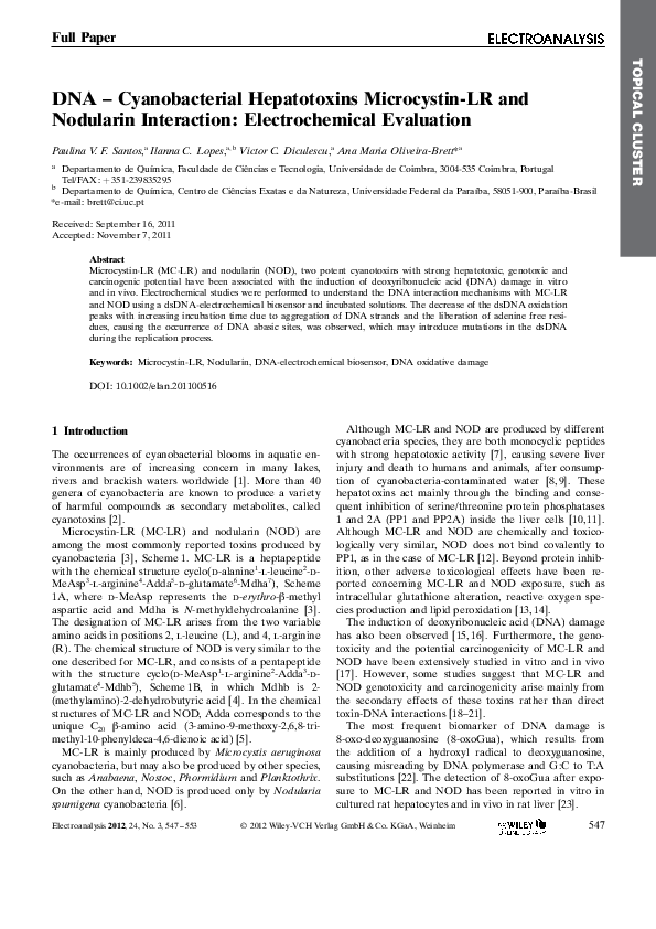 (PDF) DNA – Cyanobacterial Hepatotoxins Microcystin-LR and Nodularin Interaction ...