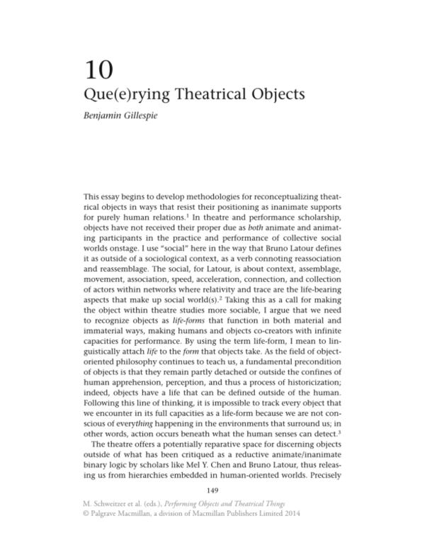 (PDF) "Que(e)rying Theatrical Objects." Performing Objects and ...