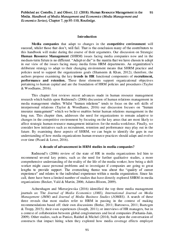 (DOC) Human Resource Management in the Media