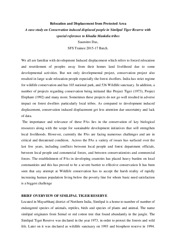 (PDF) Relocation and Displacement from Protected Area A case study on ...