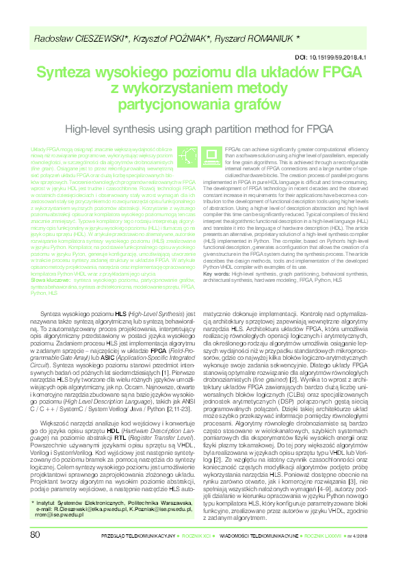 (PDF) Synteza wysokiego poziomu dla układów FPGA z wykorzystaniem metody partycjonowania grafów ...