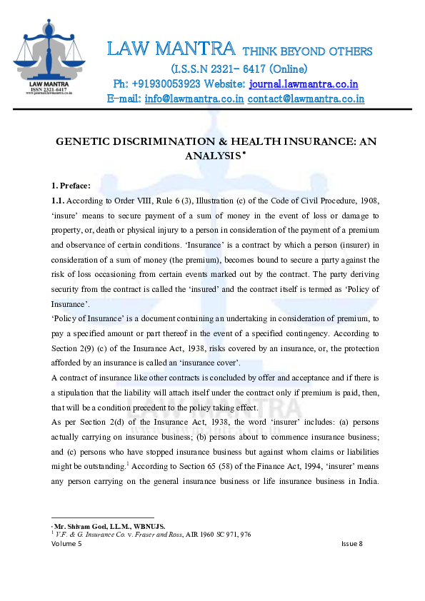 (PDF) GENETIC DISCRIMINATION & HEALTH INSURANCE: AN ANALYSIS