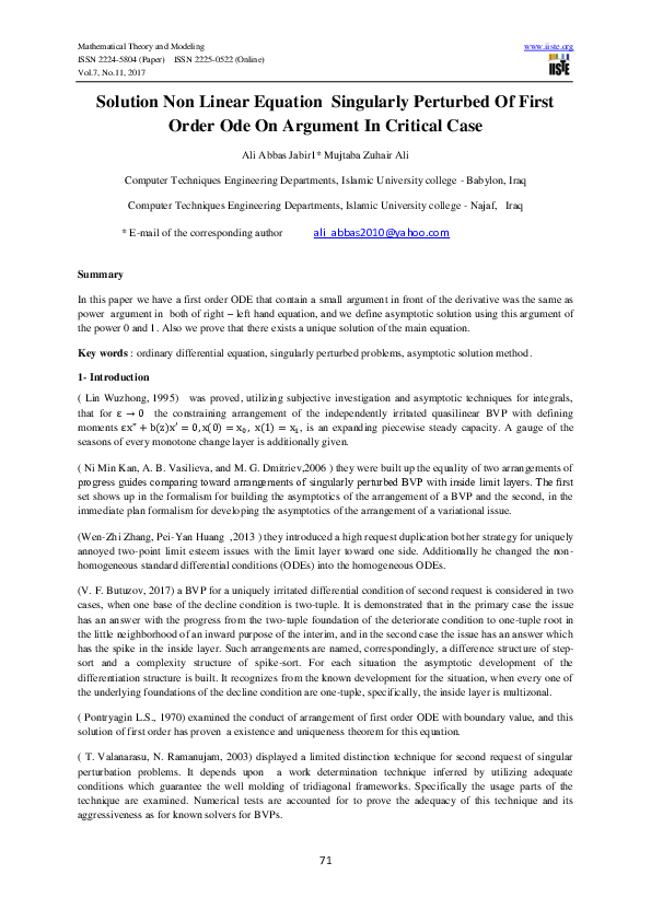 (PDF) Solution Non Linear Equation Singularly Perturbed Of First Order ...