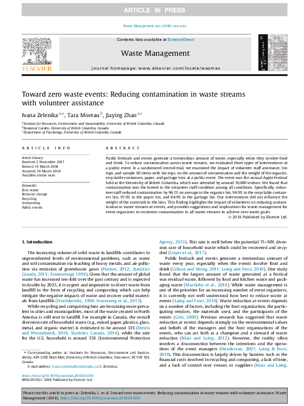 (PDF) Toward zero waste events: Reducing contamination in waste streams ...