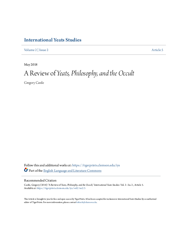 (PDF) Review. Matthew Gibson and Neil Mann, eds., Yeats, Philosophy and ...
