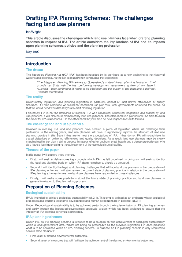 (PDF) Drafting IPA Planning Schemes: The challenges facing land use ...