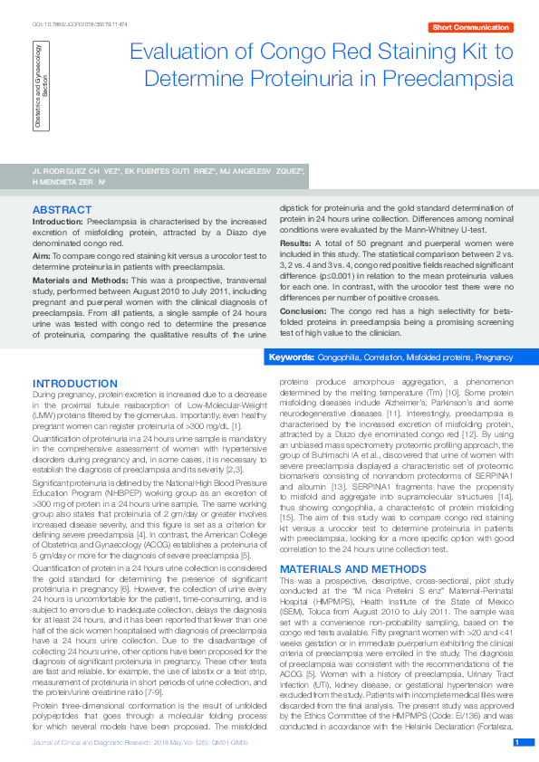 (PDF) Evaluation of Congo Red Staining Kit to Determine Proteinuria in ...