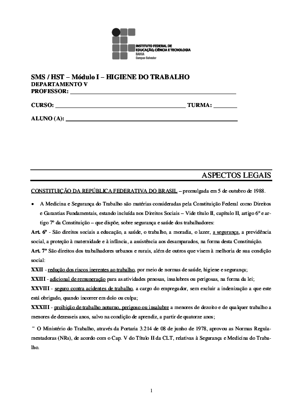 (PDF) SMS / HST – Módulo I – HIGIENE DO TRABALHO