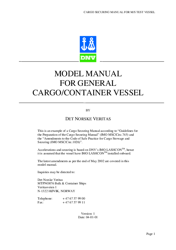 (PDF) CARGO SECURING MANUAL FOR M/S TEST VESSEL MODEL MANUAL FOR ...