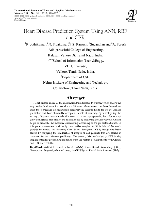 (PDF) Heart Disease Prediction System Using ANN, RBF and CBR