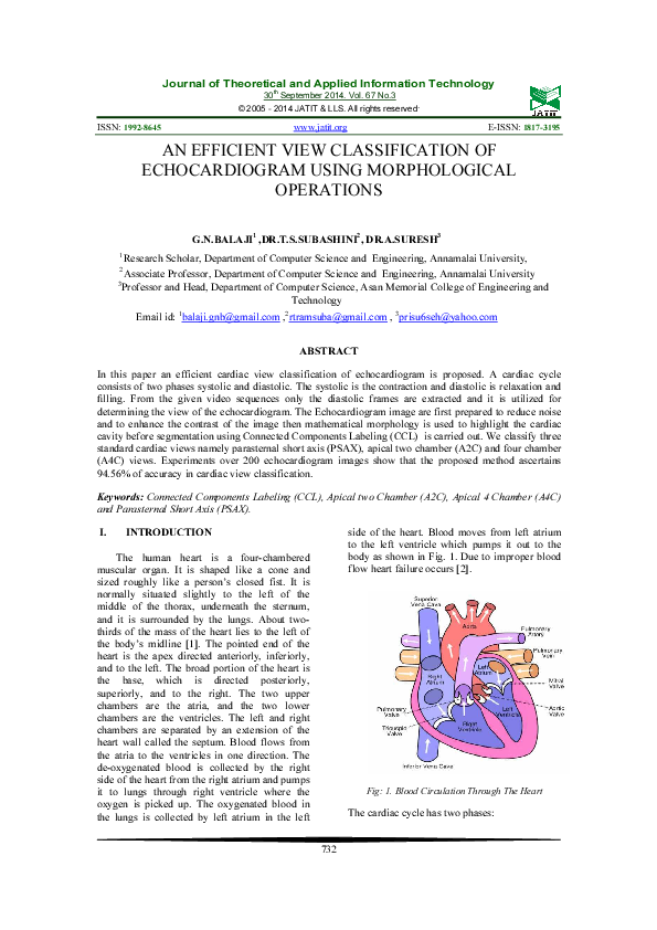 (PDF) AN EFFICIENT VIEW CLASSIFICATION OF ECHOCARDIOGRAM USING MORPHOLOGICAL OPERATIONS