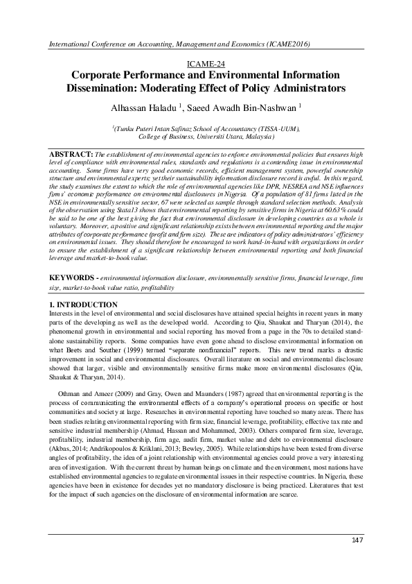 (PDF) Corporate Performance and Environmental Information Dissemination ...