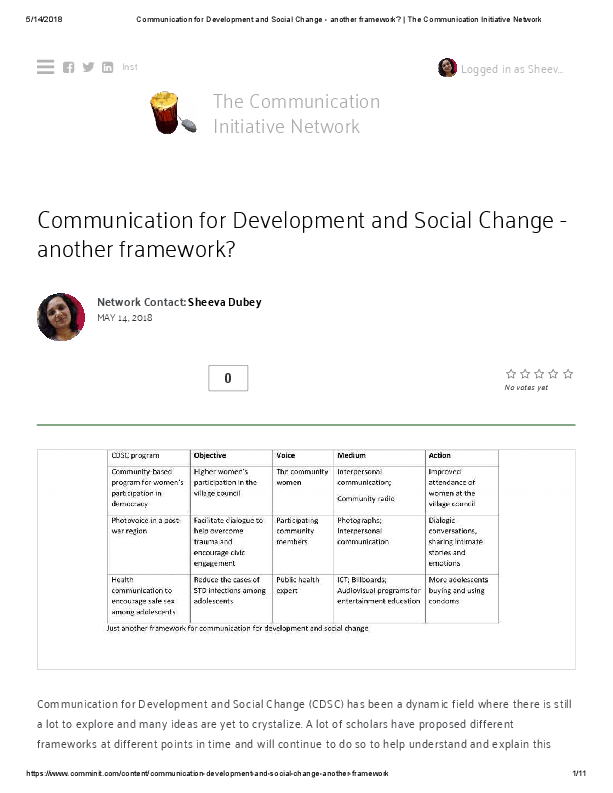 (PDF) Communication for Development and Social Change - another framework