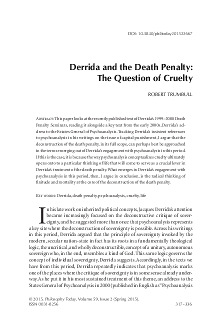 (PDF) Derrida and the Death Penalty: The Question of Cruelty