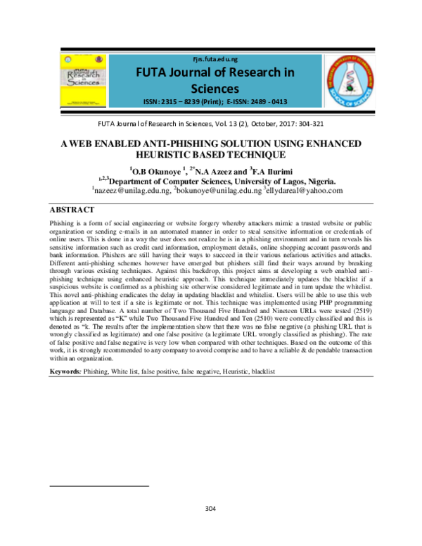 Pdf A Web Enabled Anti Phishing Solution Using Enhanced Heuristic