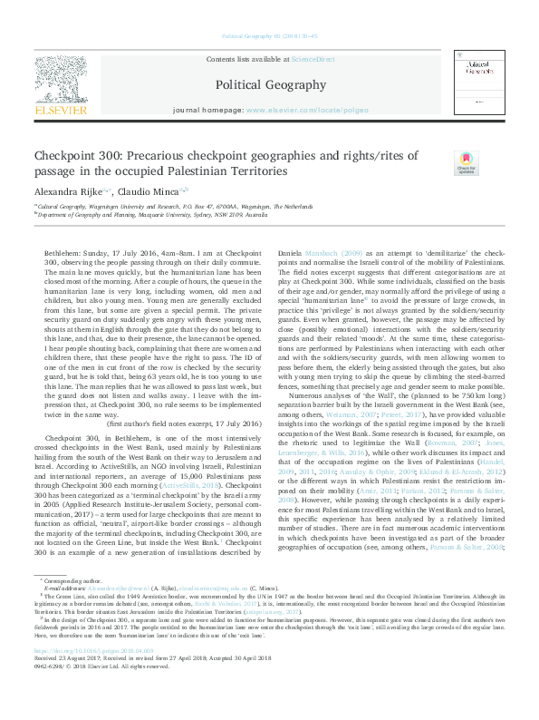 (PDF) Checkpoint 300: Precarious checkpoint geographies and rights ...