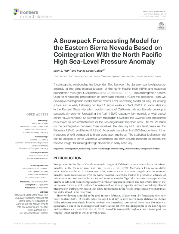 (PDF) A Snowpack Forecasting Model for the Eastern Sierra Nevada Based ...