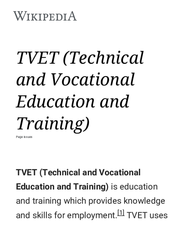 (PDF) TVET (Technical and Vocational Education and Training