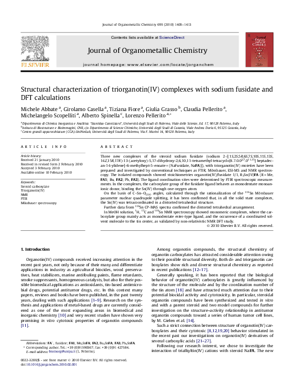 (PDF) Structural characterization of triorganotin(IV) complexes with sodium fusidate and DFT ...