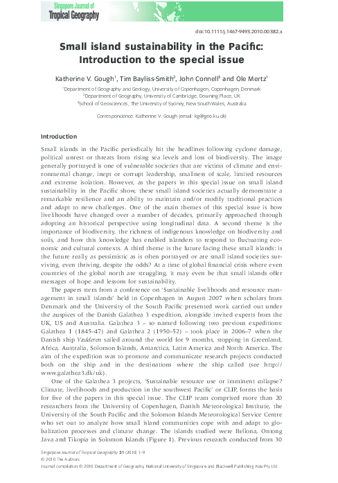 (PDF) Small island sustainability in the Pacific: Introduction to the ...
