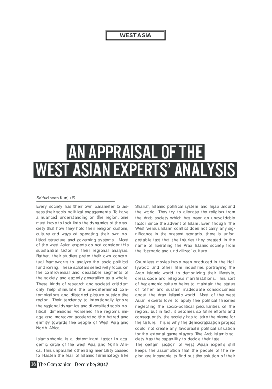 (PDF) An appraisal of the West Asian experts' analysis | Saifudheen ...