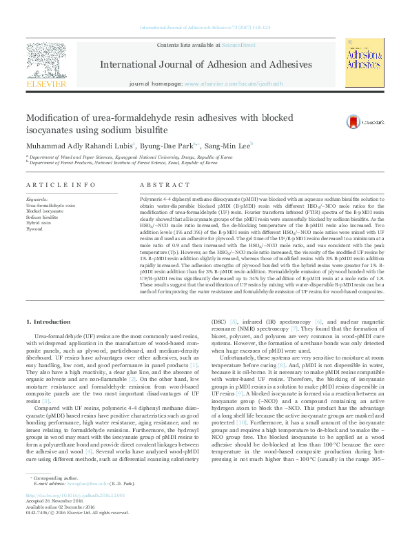 (PDF) Modification of urea-formaldehyde resin adhesives with blocked ...