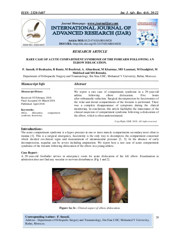 (PDF) RARE CASE OF ACUTE COMPARTMENT SYNDROME OF THE FOREARM FOLLOWING ...
