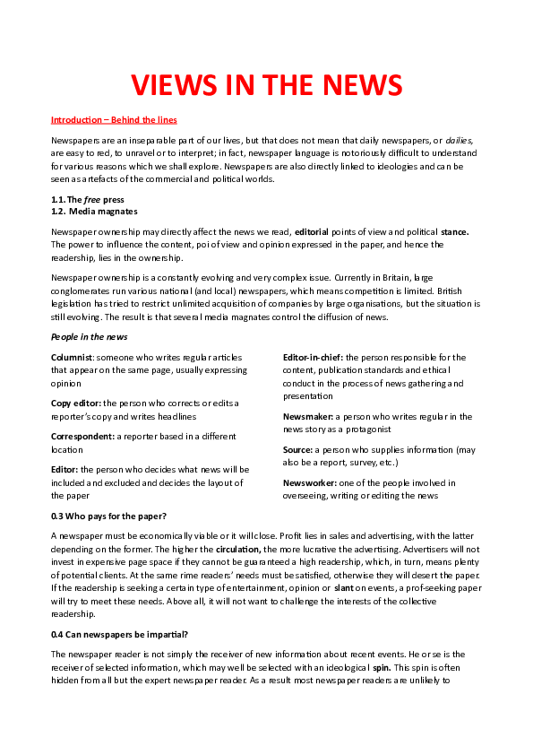(DOC) VIEWS IN THE NEWS