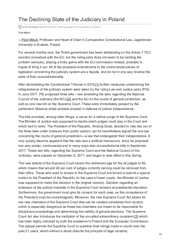 (PDF) The Declining State of the Judiciary in Poland