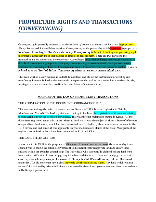 (PDF) Conveyancing Notes Kenya