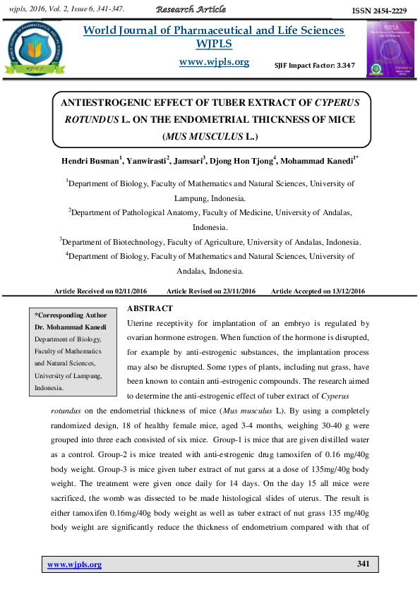 (PDF) ANTIESTROGENIC EFFECT OF TUBER EXTRACT OF CYPERUS ROTUNDUS L. ON THE ENDOMETRIAL THICKNESS ...