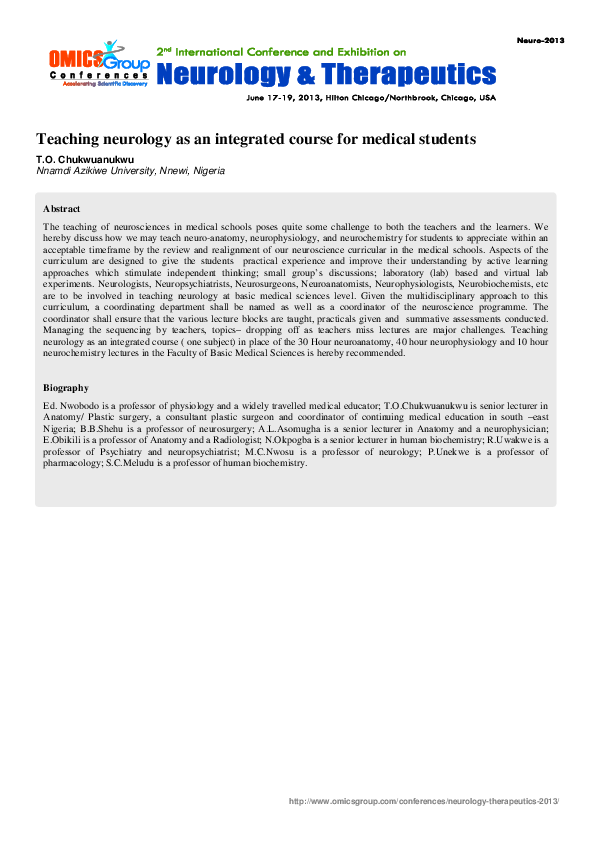 (PDF) Teaching neurology as an integrated course for medical students