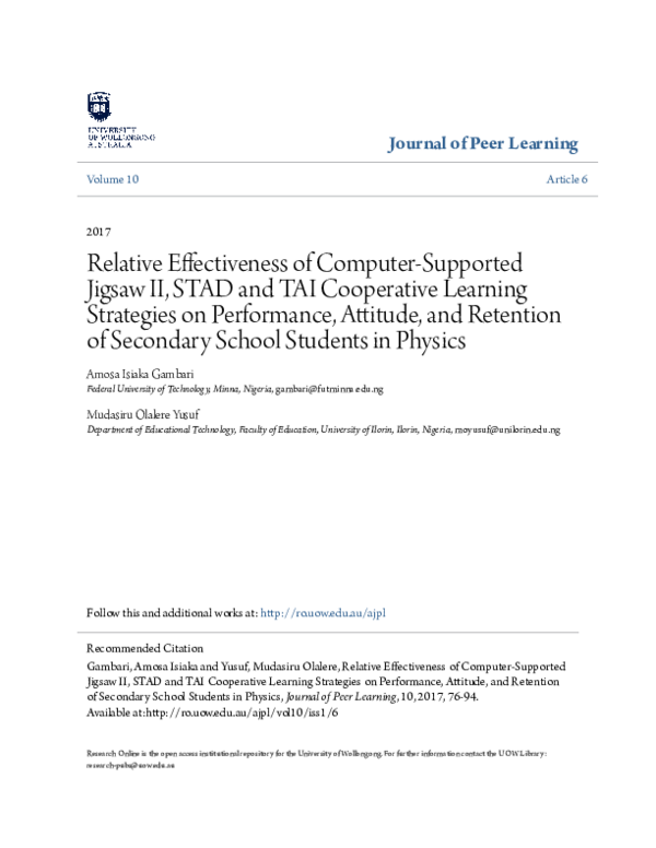 (PDF) Relative Effectiveness of Computer-Supported Jigsaw II, STAD and ...