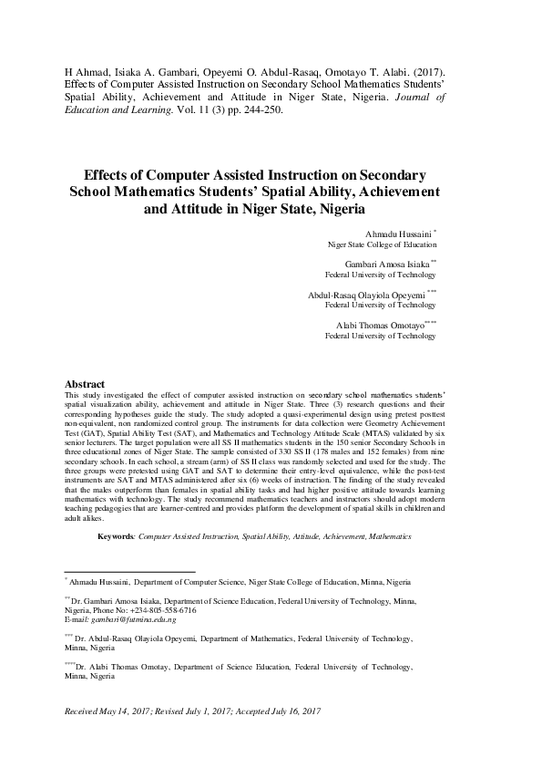 Pdf Effects Of Computer Assisted Instruction On Secondary School