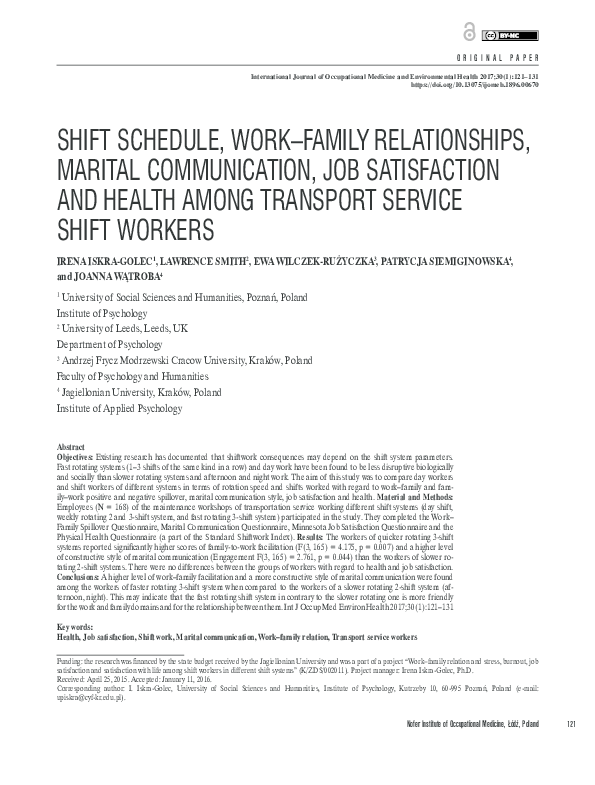 (PDF) SHIFT SCHEDULE, WORK–FAMILY RELATIONSHIPS, MARITAL COMMUNICATION, JOB SATISFACTION AND ...