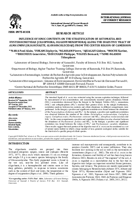 (PDF) INFLUENCE OF IONIC CONTENTS ON THE STRATIFICATION OF ASTOMATIA ...