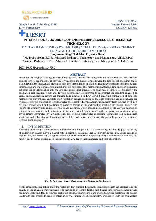 (PDF) MATLAB BASED UNDERWATER AND SATELLITE IMAGE ENHANCEMENT USING AUTO THRESHOLD METHOD